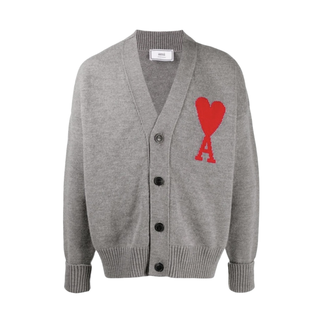 아미 빅 하트 로고 오버사이즈 인타르시아 가디건 헤더 그레이 - 20FW | AMI | KREAM