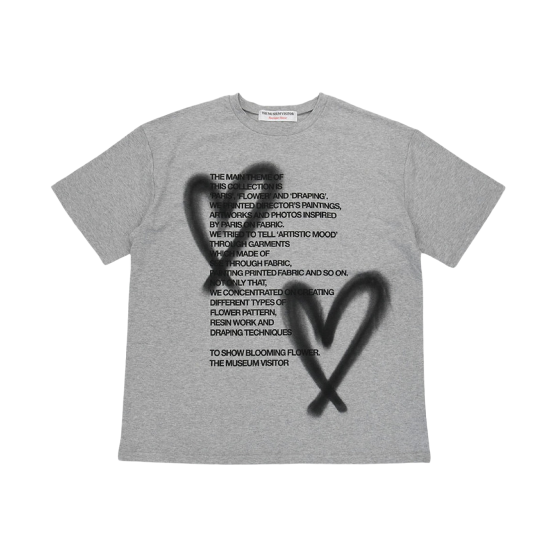 더뮤지엄비지터 하트 스프레이드 티셔츠 그레이 | The Museum Visitor | KREAM