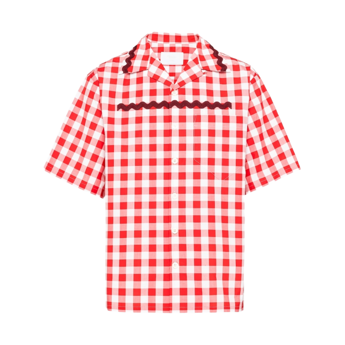 프라다 숏슬리브 코튼 셔츠 화이트 레드 버건디 | Prada | KREAM