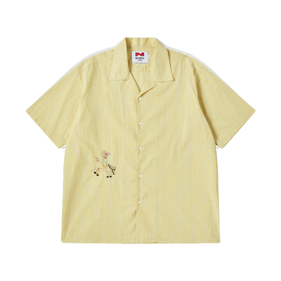 엔 아카이브 핸드 메이드 디테일 오픈 카라 반팔 셔츠 옐로우 | N ARCHIVE | KREAM