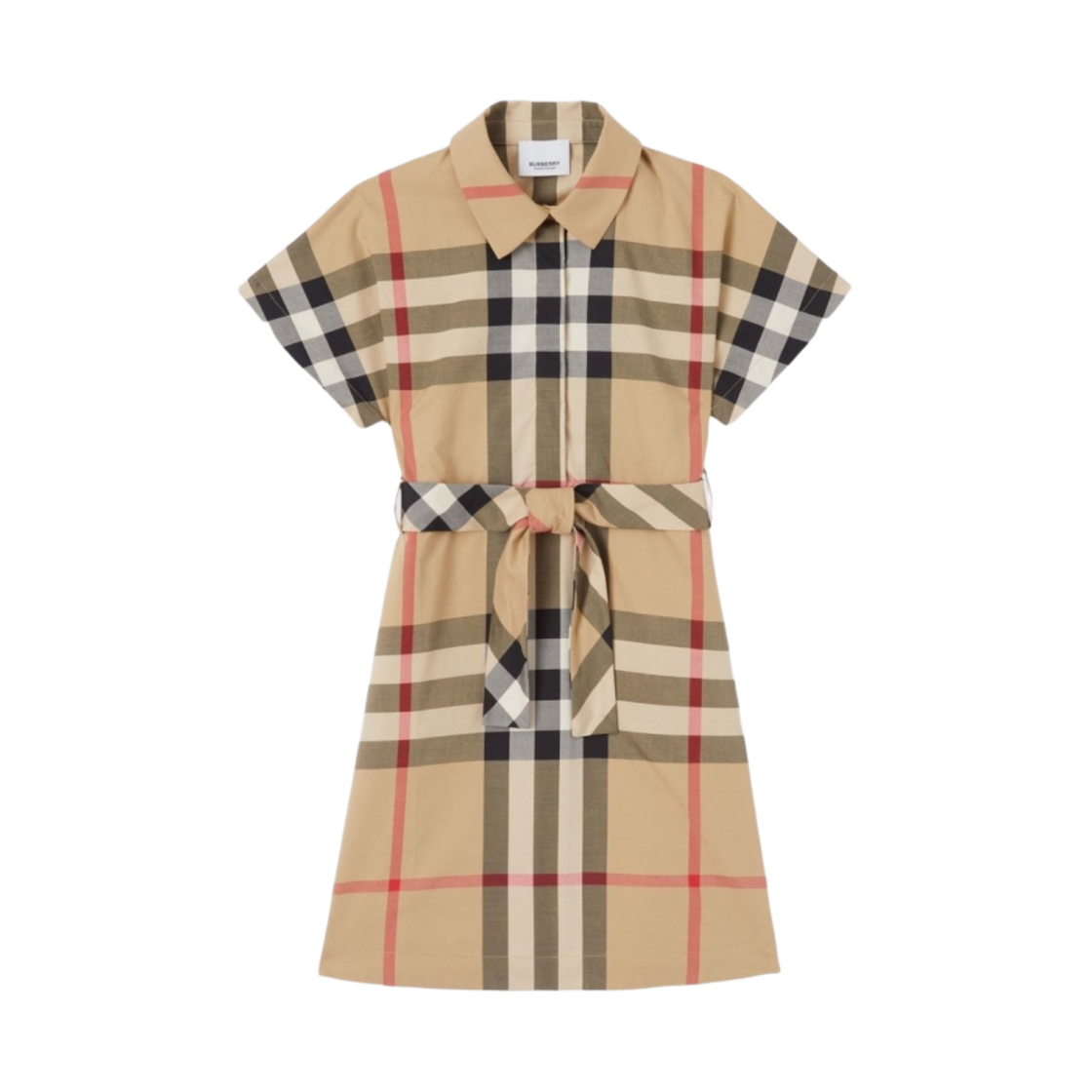 (키즈) 버버리 체크 스트레치 코튼 타이 웨이스트 셔츠 드레스 아카이브 베이지 | Burberry | KREAM