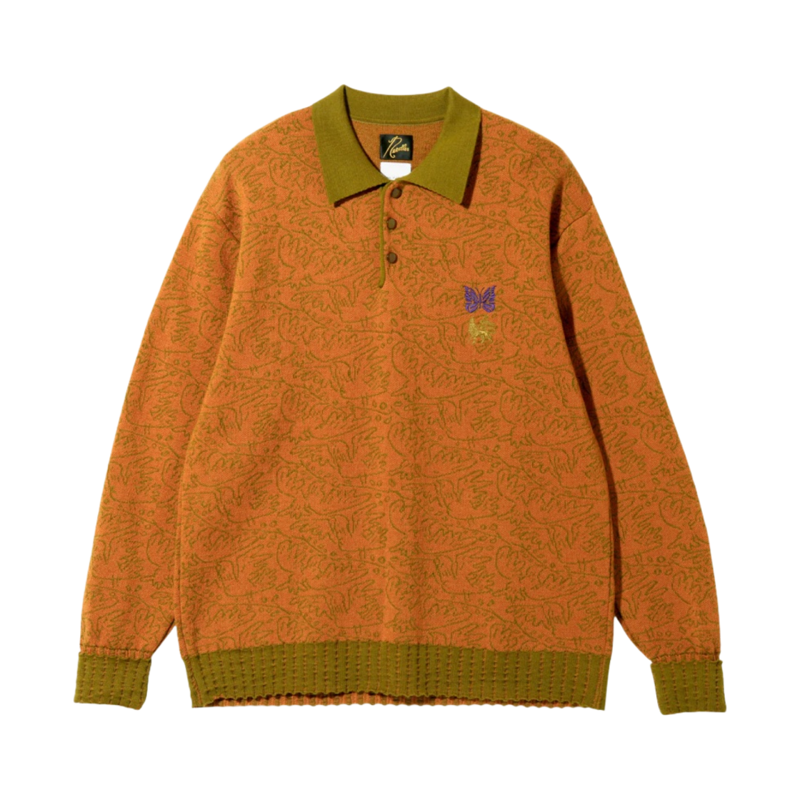 니들스 x 사스콰치패브릭스 폴로 스웨터 올리브 브랜치 오렌지 | Needles | KREAM