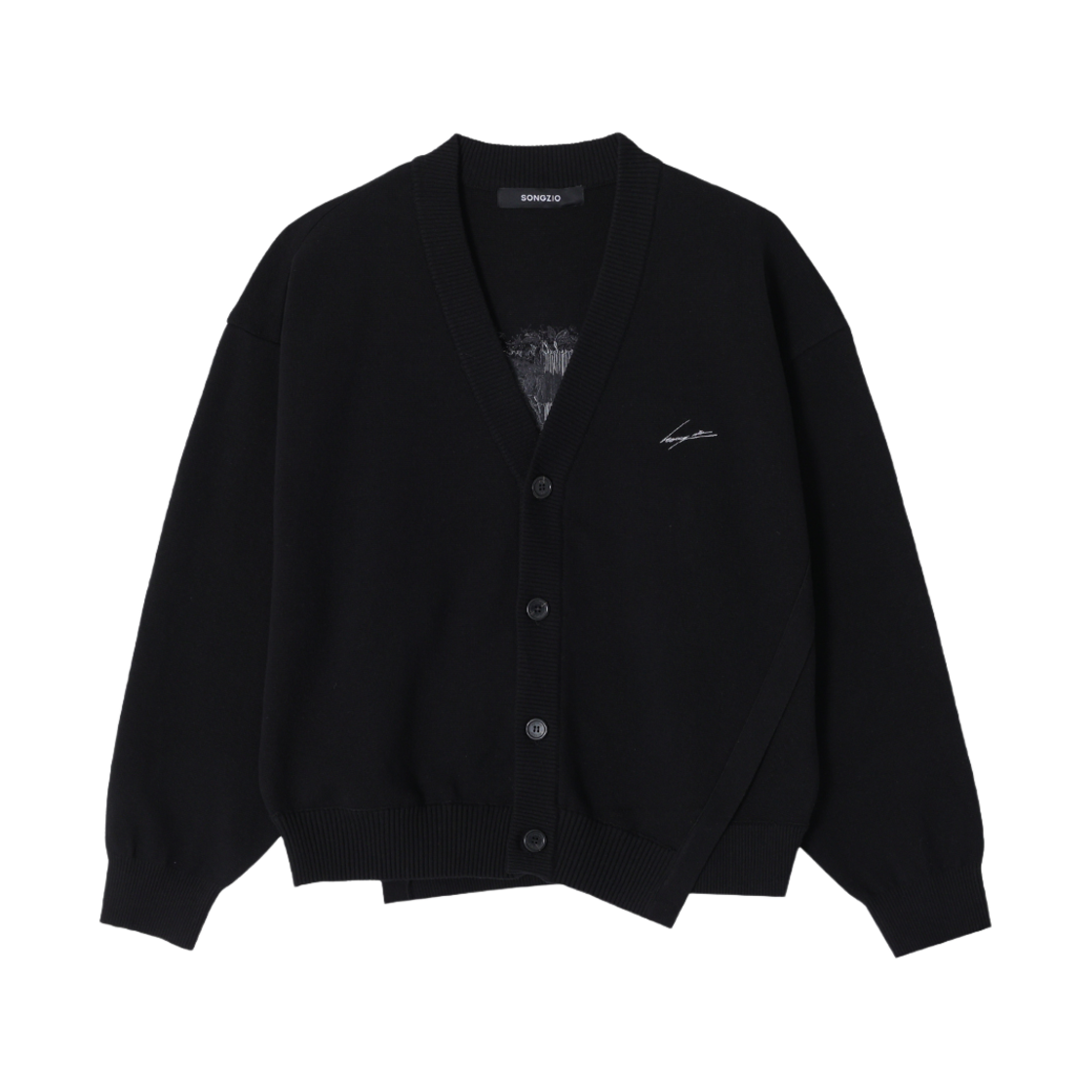 송지오 컬렉션 미러드 유스 엠브로이드 어시메트릭 가디건 블랙 | SONGZIO | KREAM