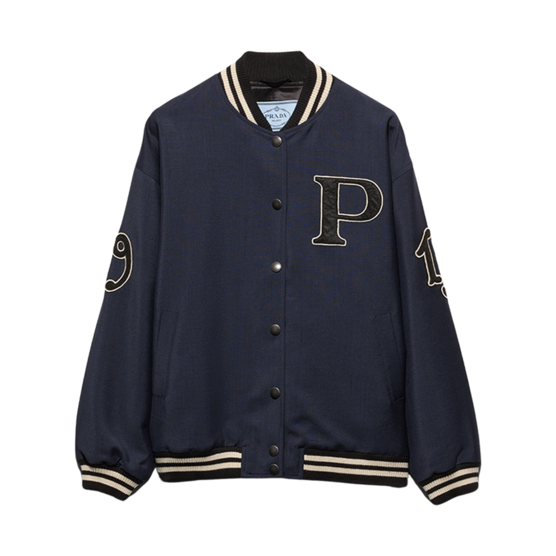 (W) 프라다 키드 모헤어 봄버 자켓 패치 네이비 | Prada | KREAM