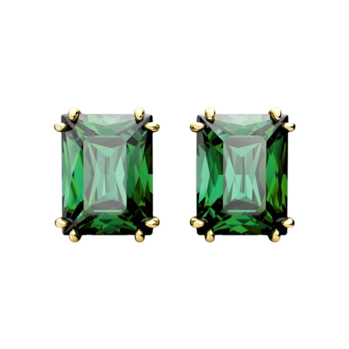 (W) 스와로브스키 매트릭스 스터드 이어링 렉탱귤러 컷 그린 골드 플래팅 | Swarovski | KREAM
