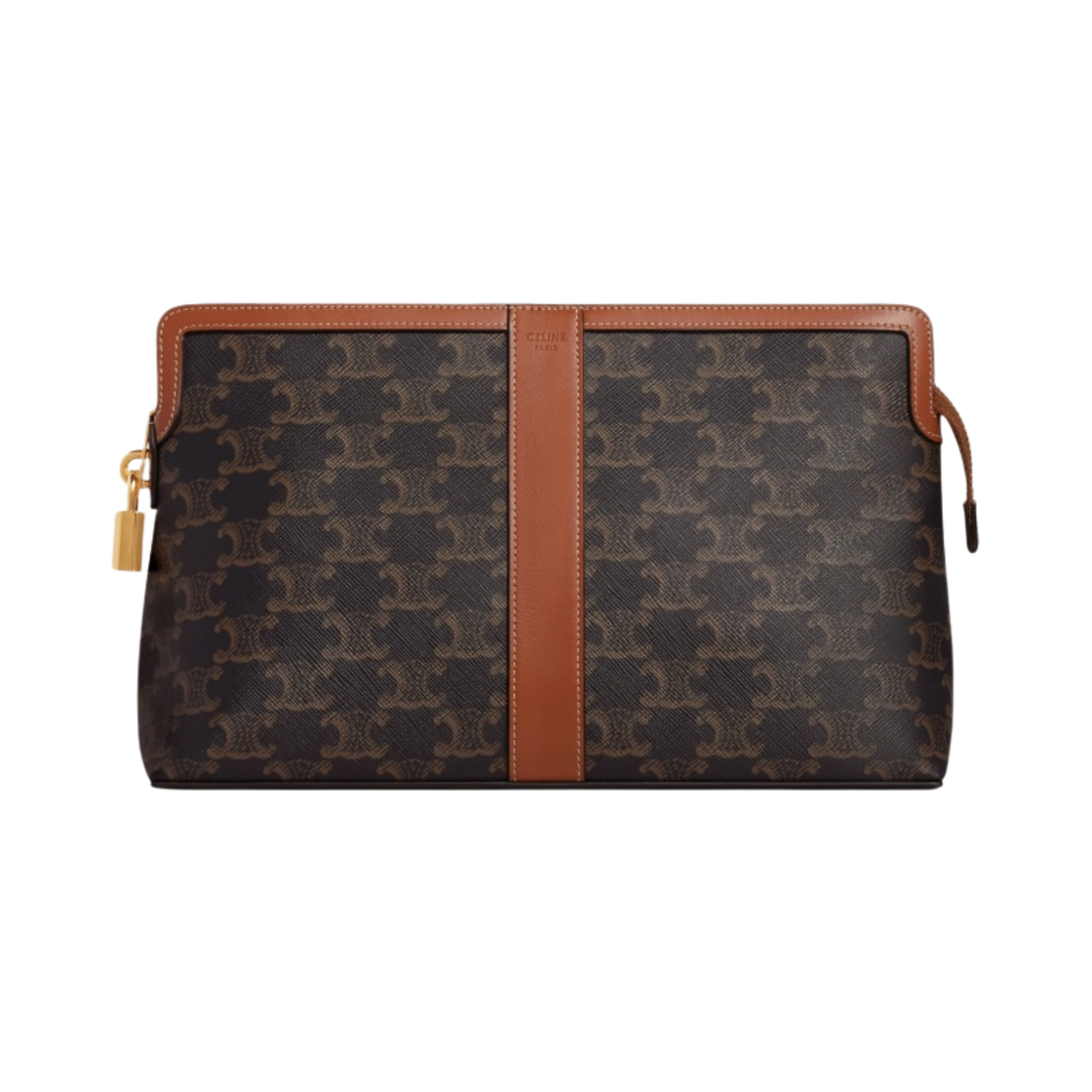 셀린느 트리옹프 캔버스 카프스킨 락 세면도구 파우치 탄 | Celine | KREAM