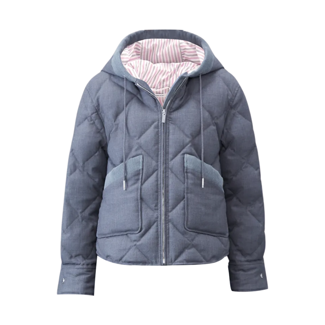 (W) 톰브라운 슈퍼 120수 트윌 다운 후드 패치 포켓 자켓 그레이 | Thom Browne | KREAM