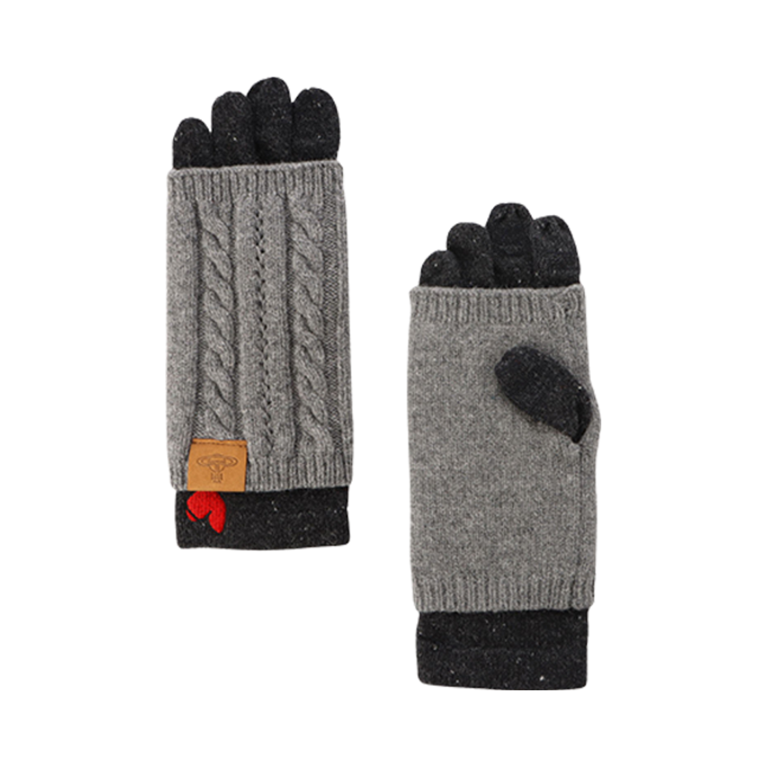 (W) 비비안 웨스트우드 하트 자수 레이어드 니트 글러브 차콜 | Vivienne Westwood | KREAM