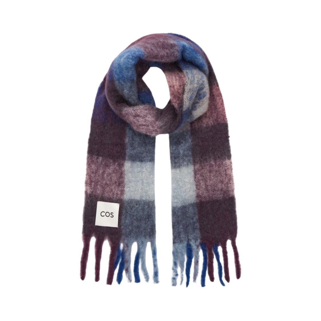 코스 오버사이즈 모헤어 블렌드 스카프 블루 체크 | COS | KREAM
