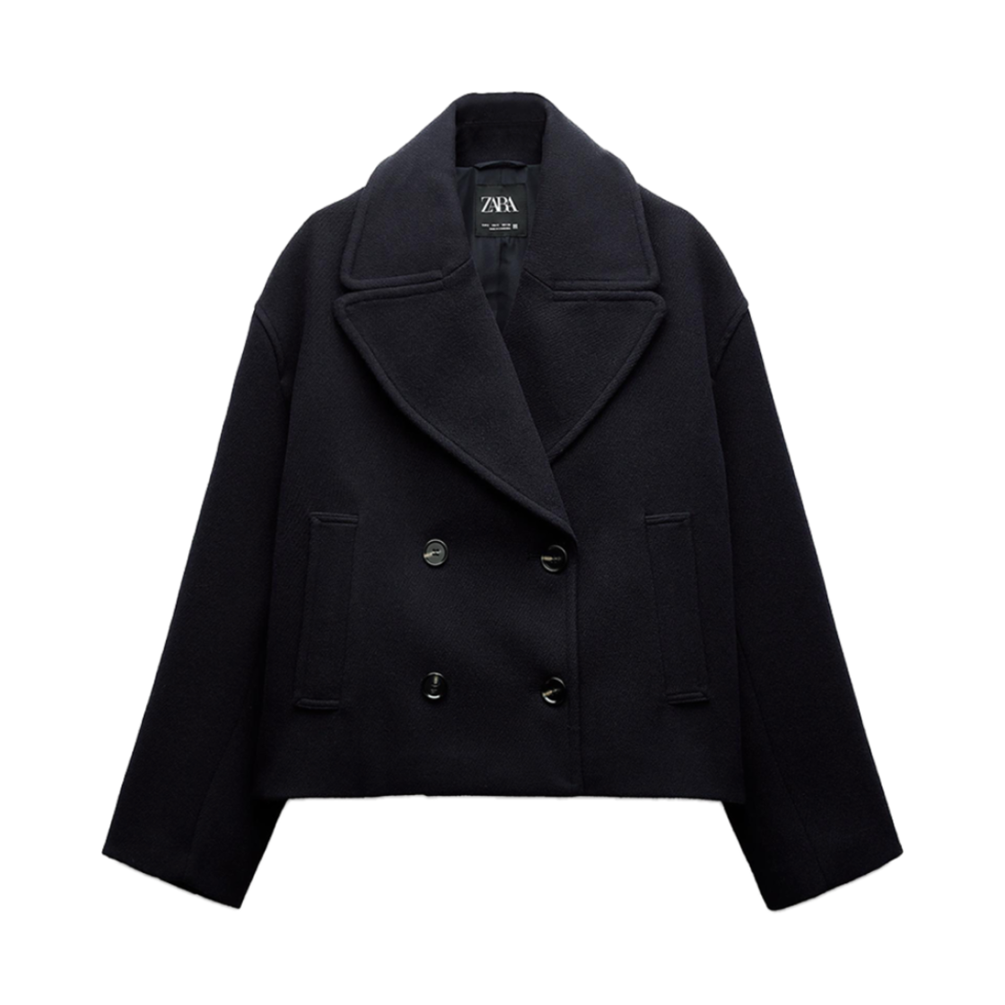 (W) 자라 숏 더블 브레스티드 코트 네이비 | Zara | KREAM