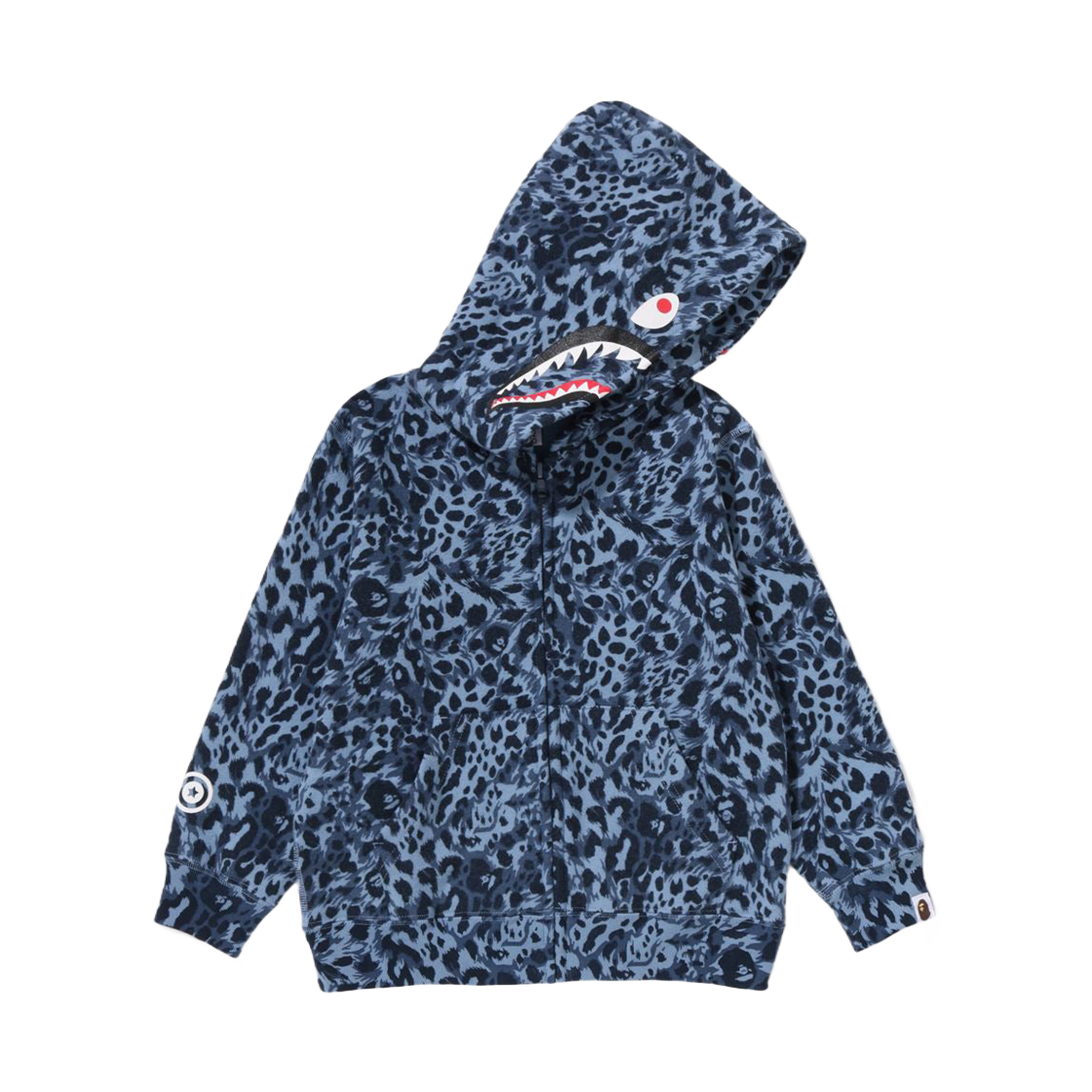 (키즈) 베이프 와일드 레오파드 패턴 샤크 집 후드 블루 | BAPE | KREAM