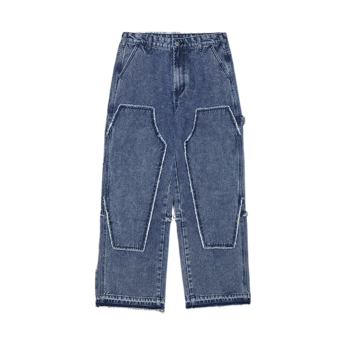 노매뉴얼 로우 엣지 더블니 팬츠 워시드 블루 | NOMANUAL | KREAM