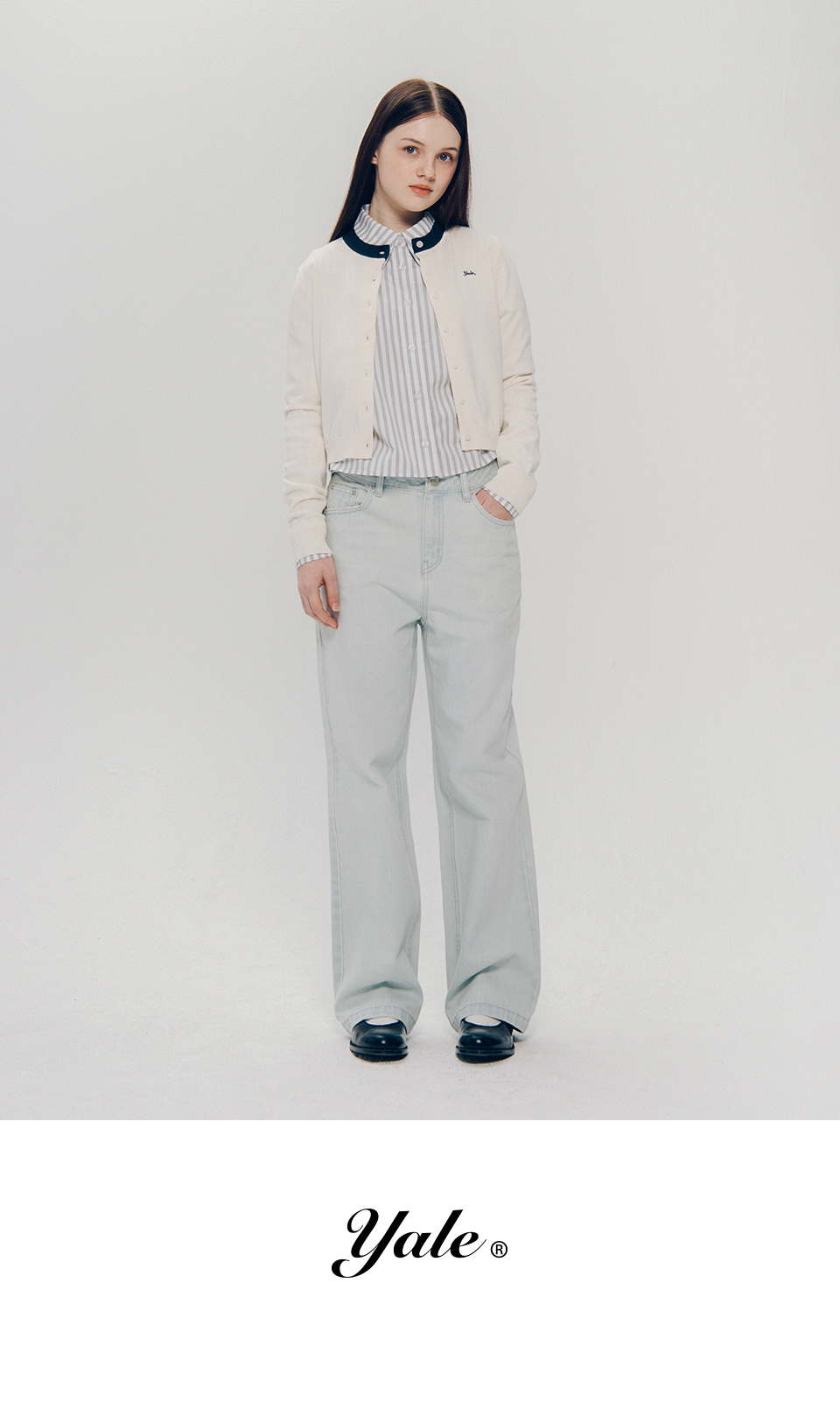 예일 우먼즈 멀티 스트라이프 크롭 셔츠_아이보리 | YALE | KREAM