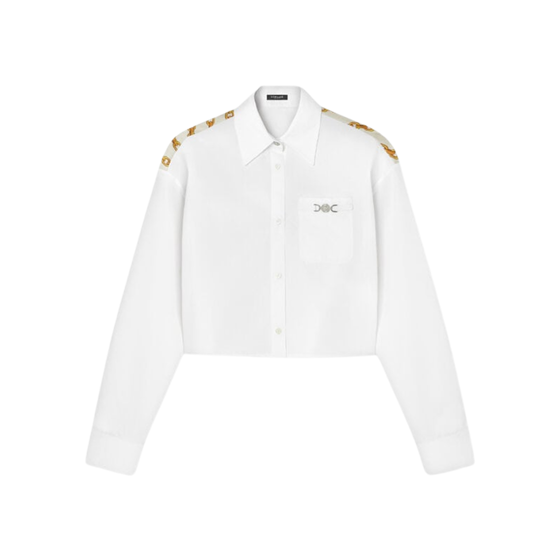 (W) 베르사체 체인 스트라이프 크롭 박시 셔츠 화이트 | Versace | KREAM