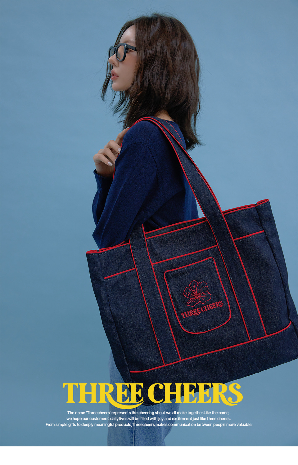 쓰리치얼스 플라워 로고 데님 백 | THREECHEERS | KREAM