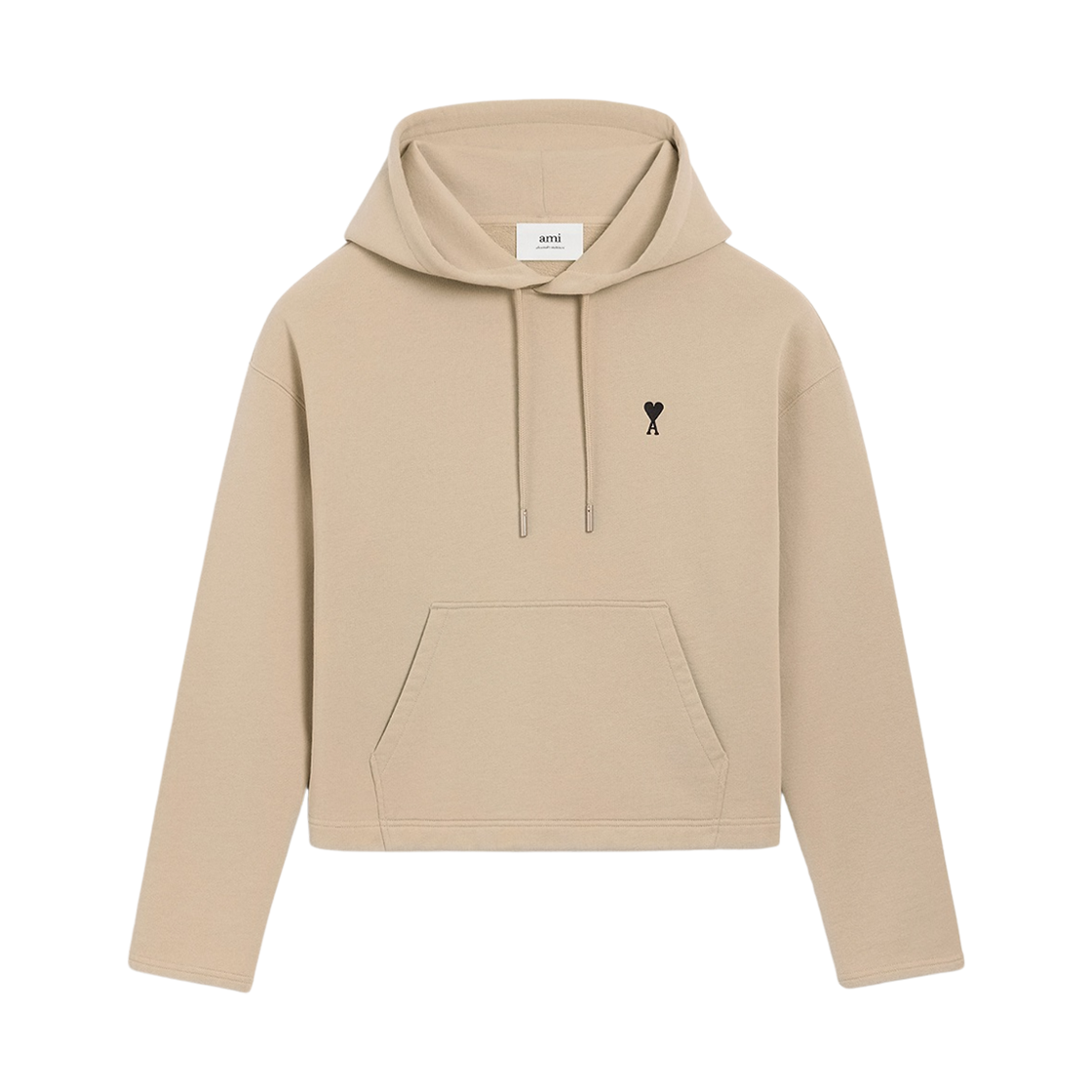 (W) 아미 스몰 하트 로고 크롭 스웨트 후드 베이지 블랙 | AMI | KREAM