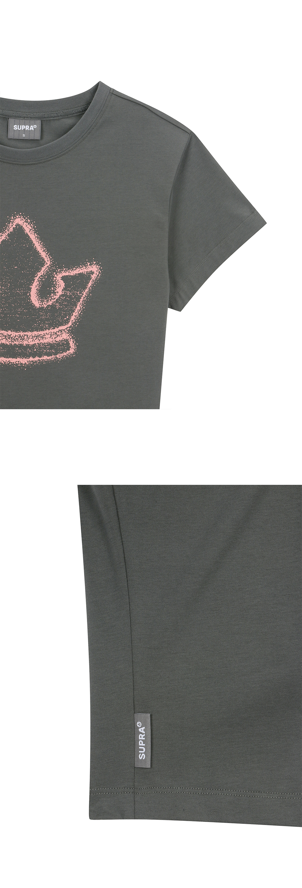 수프라 여성 스몰 크라운 티셔츠 그레이 | Supra | KREAM