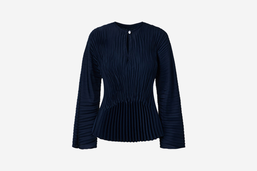 몽플리쎄 여성 데님 플리츠 바리에 블라우스 네이비 | Monplisse | KREAM