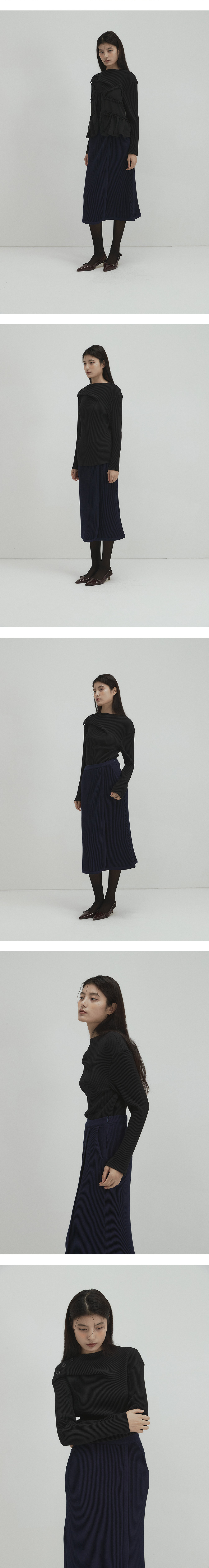 몽플리쎄 여성 버튼 숄더 긴소매 플리츠 탑 블랙 | Monplisse | KREAM