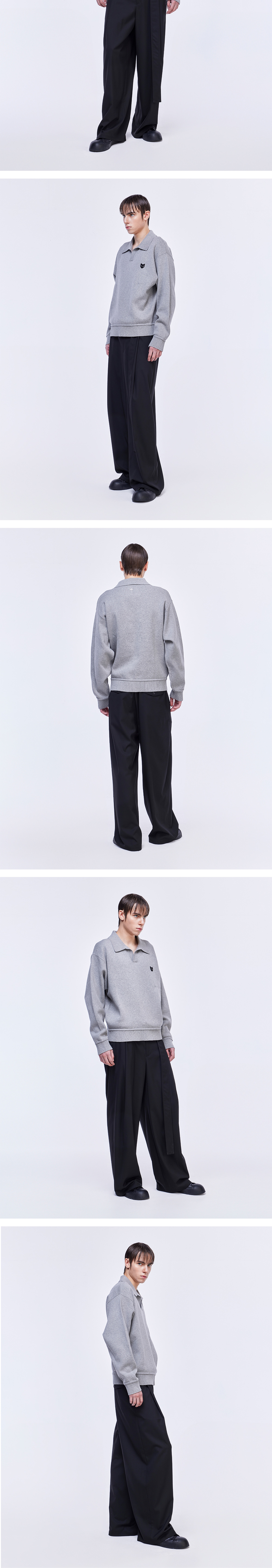 송지오 지제로 엠블럼 오픈 카라 니트 라이트 그레이 | SONGZIO ZZERO | KREAM