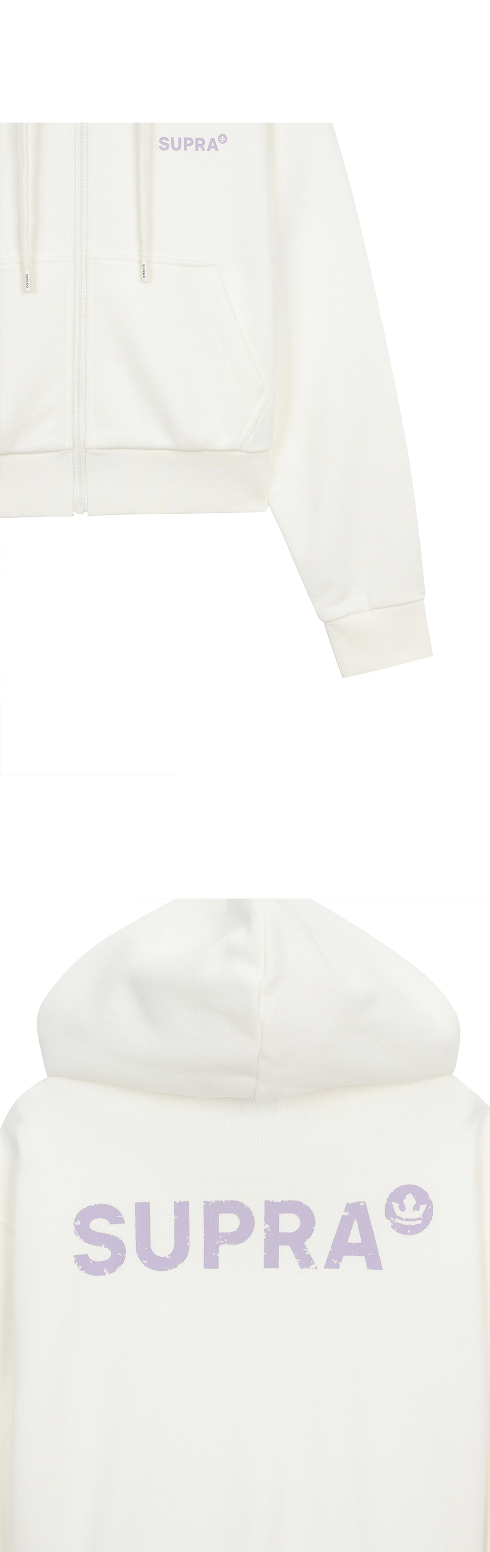 수프라 라벨 포인트 여성 크롭 후드집업 셋업 크림 | Supra | KREAM