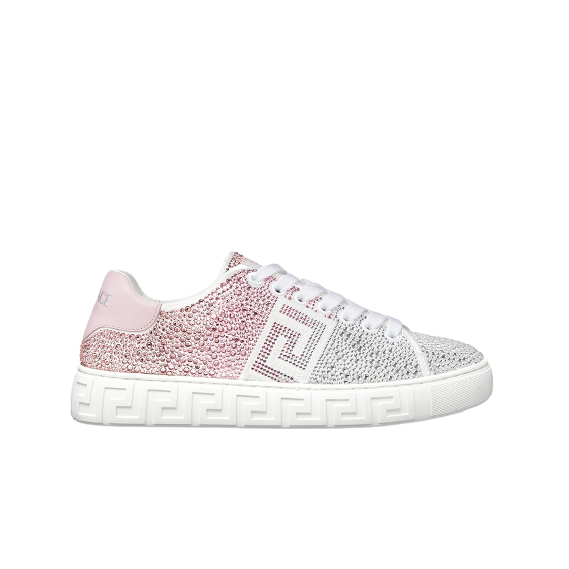 (W) 베르사체 크리스탈 디그레이드 그레카 트레이너 핑크 화이트 | Versace | KREAM