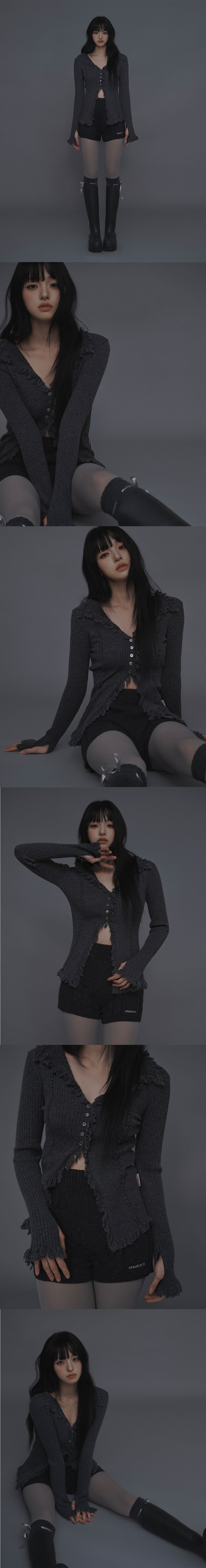 뉴얼린 보헤미안 테슬 라인 니트 가디건 멜란지 차콜 | NEWALRIN | KREAM