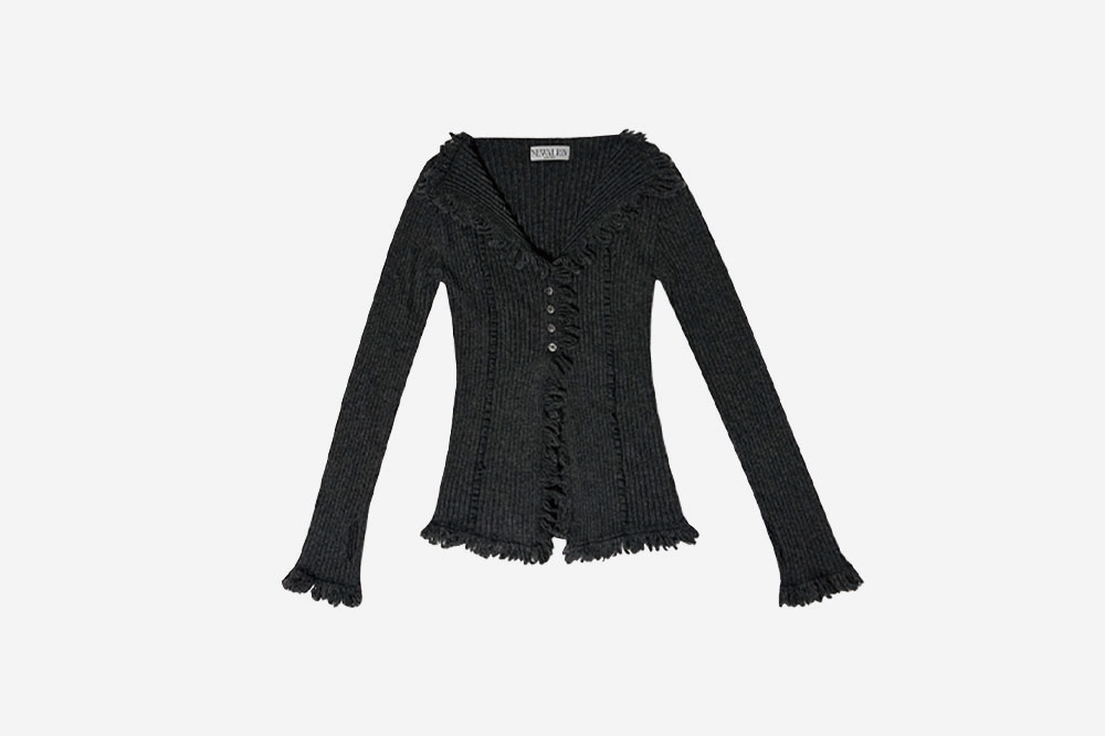 뉴얼린 보헤미안 테슬 라인 니트 가디건 멜란지 차콜 | NEWALRIN | KREAM