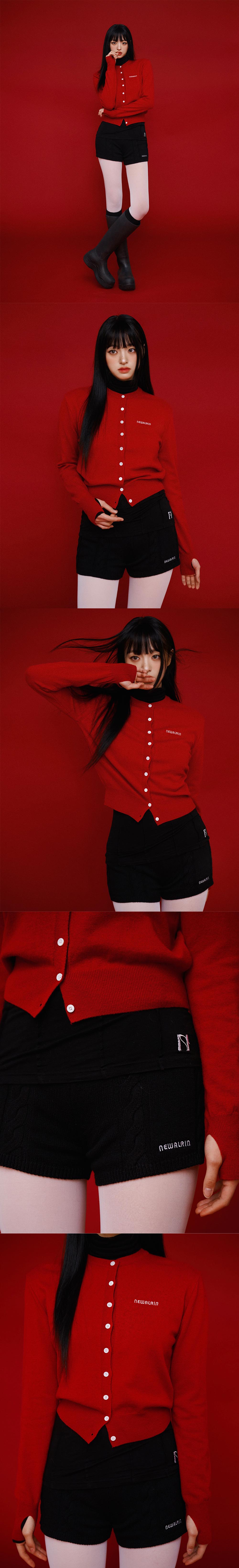 뉴얼린 베이직 케시미어 니트 가디건 레드 | NEWALRIN | KREAM