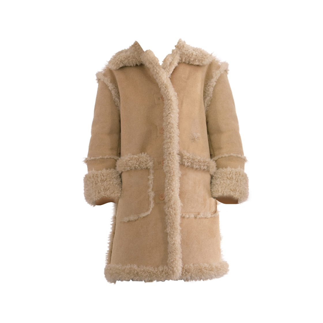 (W) 더오유 스웨이드 컬리 롱 무스탕 코트 버터 | Theohyou | KREAM