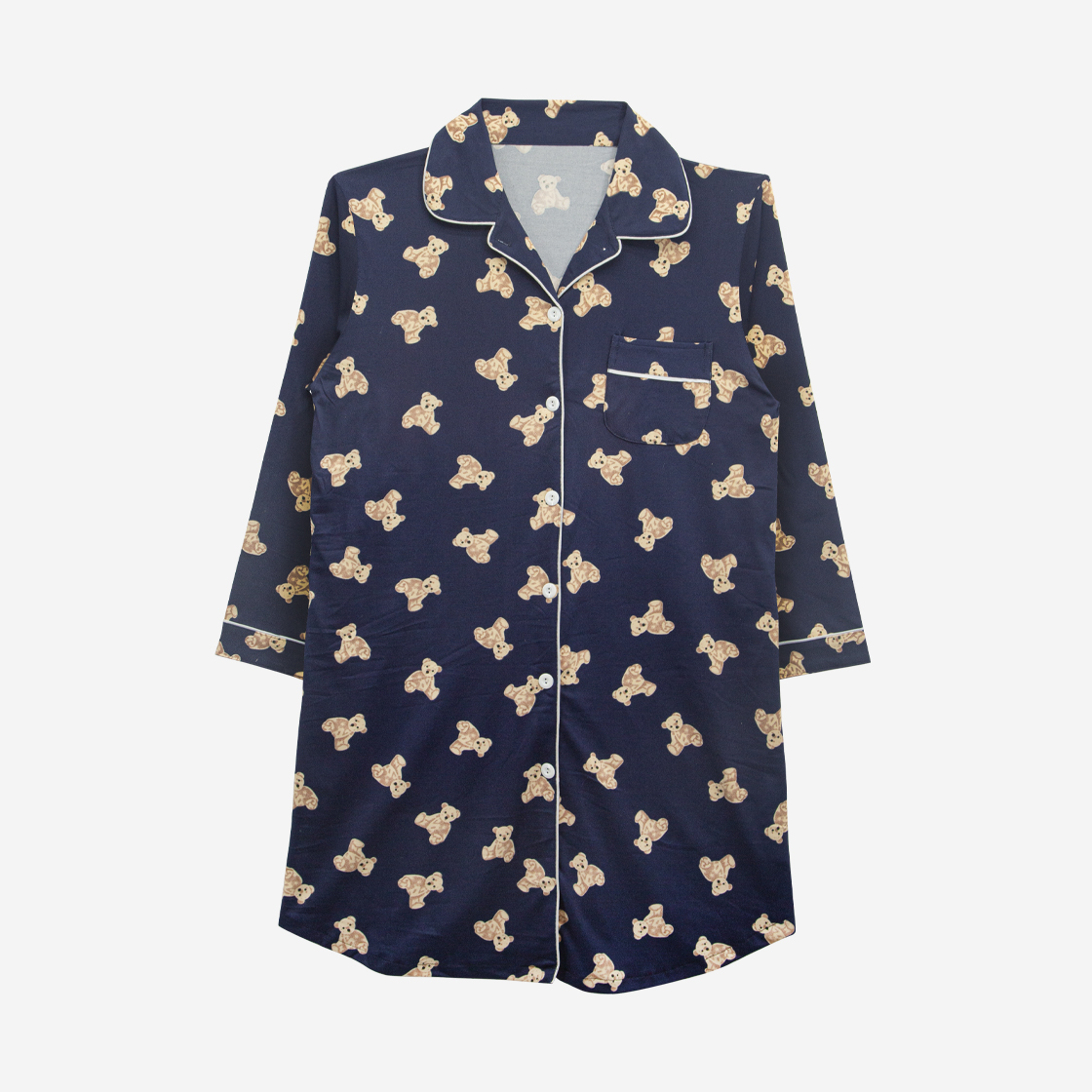 (W) 에이원 피치 기모 곰돌이 카라 긴팔 잠옷 원피스 네이비 | AONE | KREAM