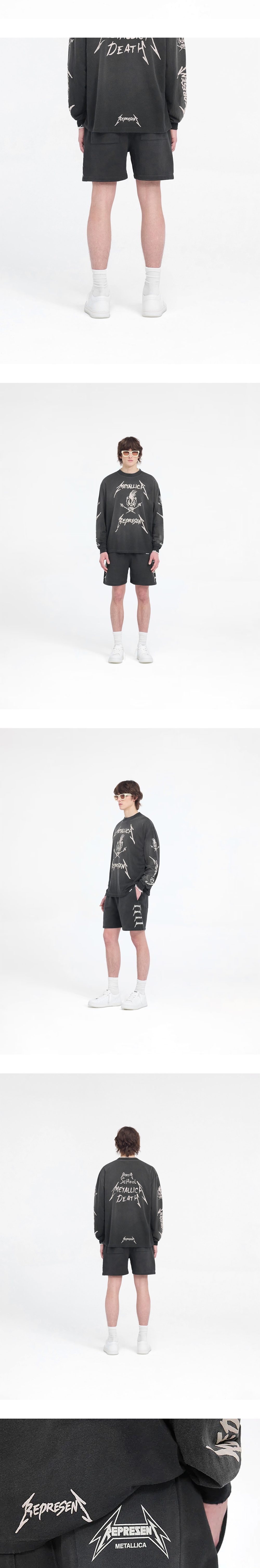 리프레젠트 x 메탈리카 40주년 스웨트 쇼츠 스테인드 블랙 - 25SS | Represent | KREAM