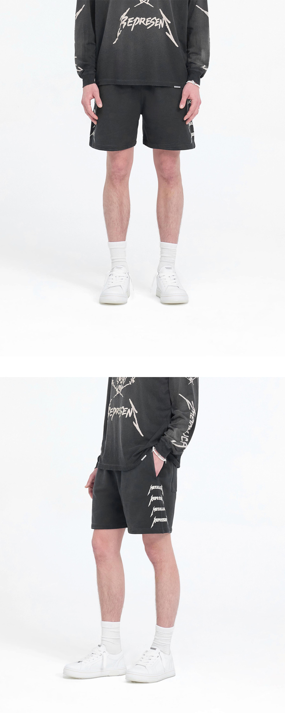 리프레젠트 x 메탈리카 40주년 스웨트 쇼츠 스테인드 블랙 - 25SS | Represent | KREAM