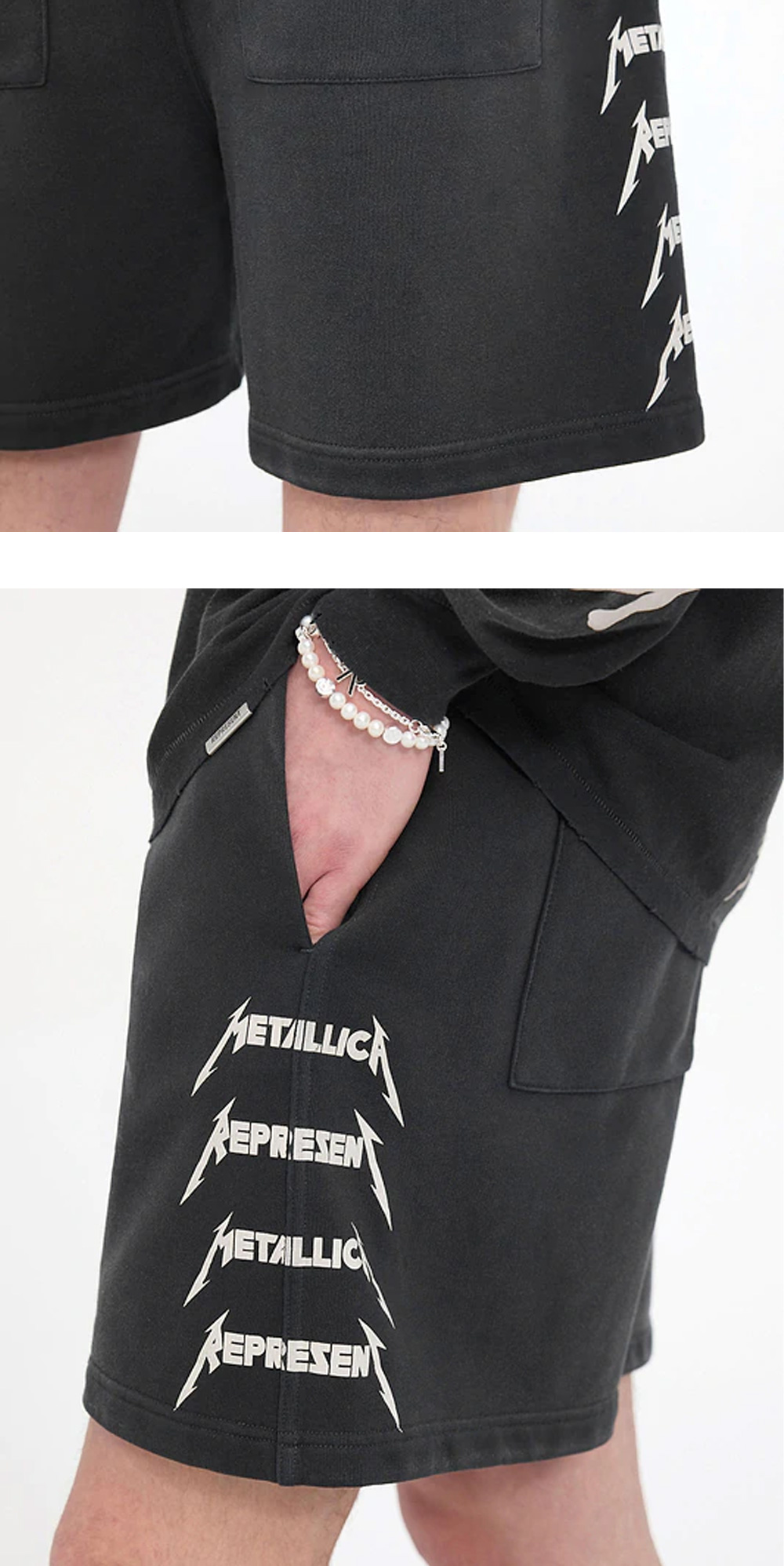 리프레젠트 x 메탈리카 40주년 스웨트 쇼츠 스테인드 블랙 - 25SS | Represent | KREAM
