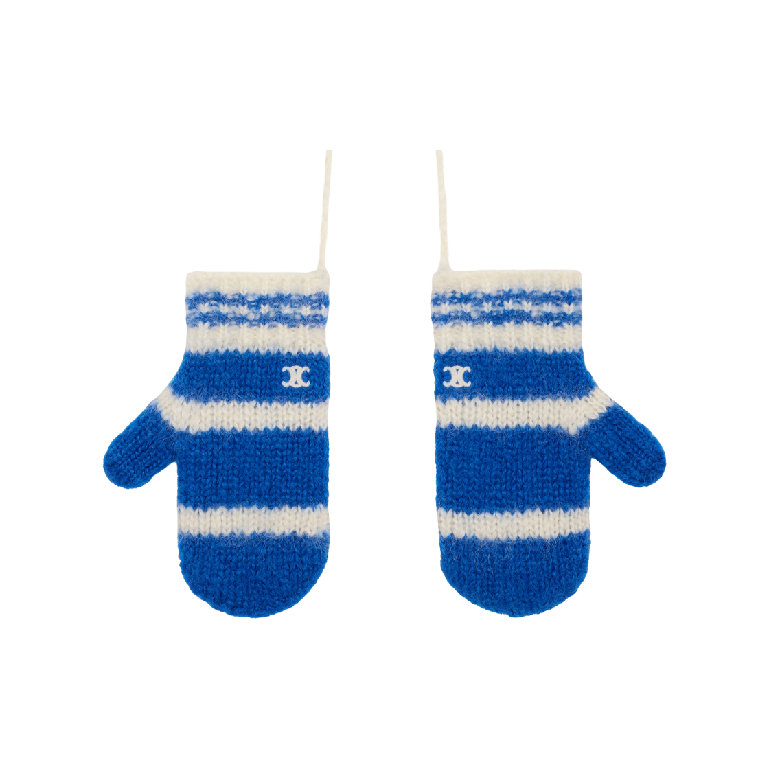 셀린느 스트라이프 미튼 청키 모헤어 앤 울 오프 화이트 일렉트릭 블루 | Celine | KREAM