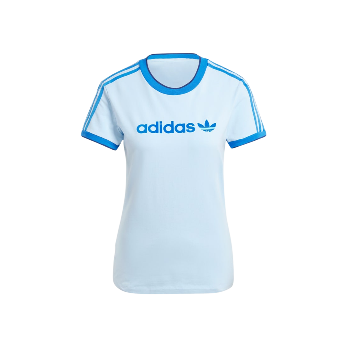 (W) 아디다스 그래픽 배지 슬림 3S 티셔츠 클리어 스카이 - US 사이즈 | Adidas | KREAM
