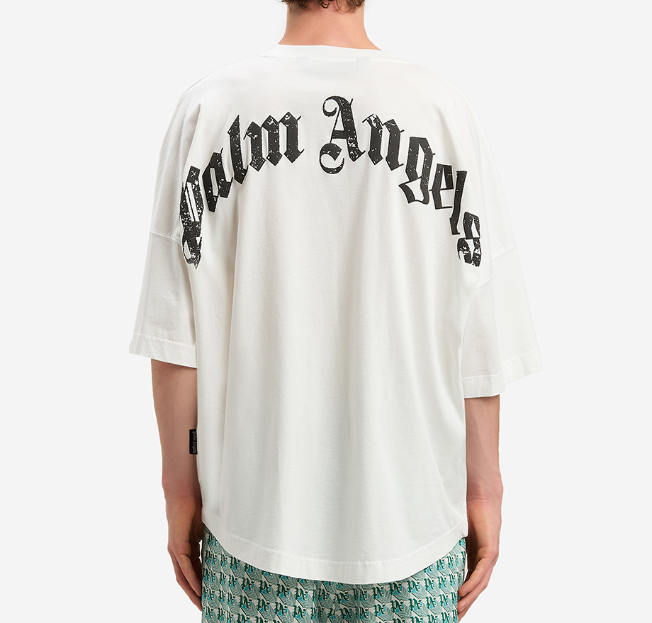 팜엔젤스 백 커브드 로고 오버 티 오프 화이트 - 블루 | PALM ANGELS | KREAM