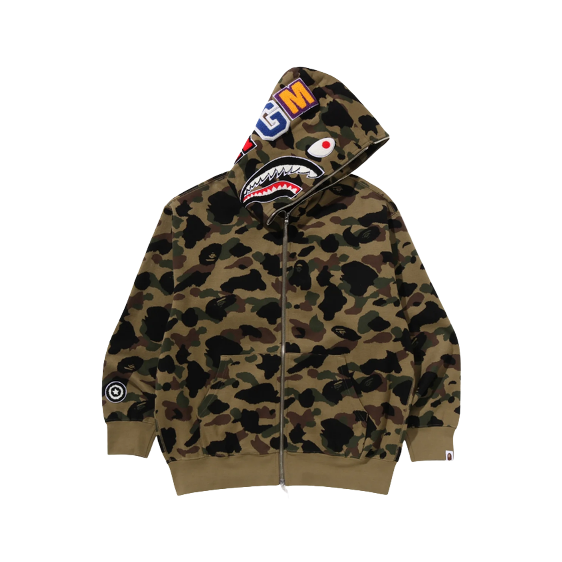 베이프 퍼스트 카모 자카드 샤크 풀 집 후드 그린 Bape Kream