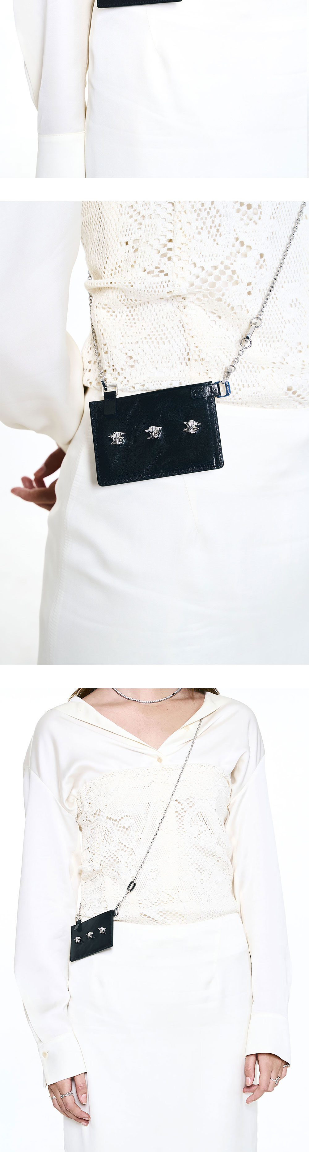 센티멍 넘버 629 가시 레더 카드 지갑 크로스 네크리스 실버 | SENTIMENTS | KREAM