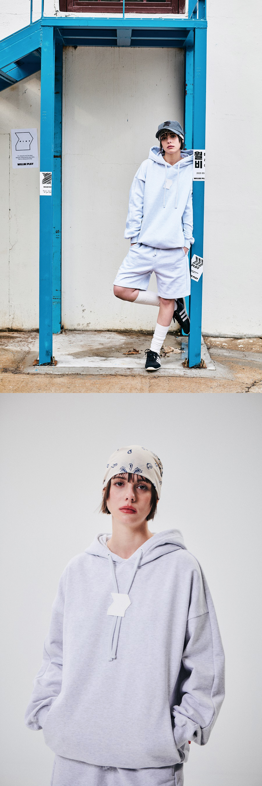 윌비플레이 가죽 와펜 후드 화이트멜란지 | WILLBE PLAY | KREAM