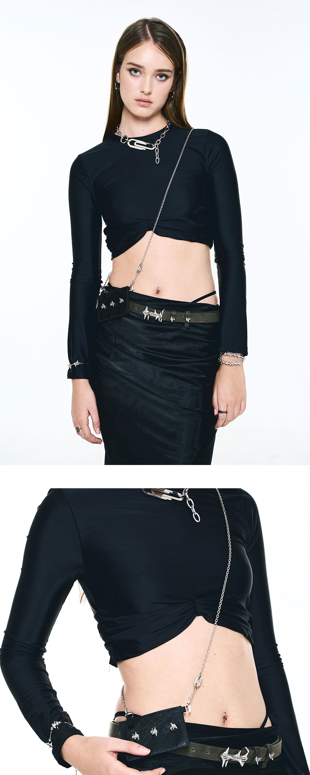 센티멍 넘버 629 가시 레더 카드 지갑 크로스 네크리스 버니쉬 | SENTIMENTS | KREAM