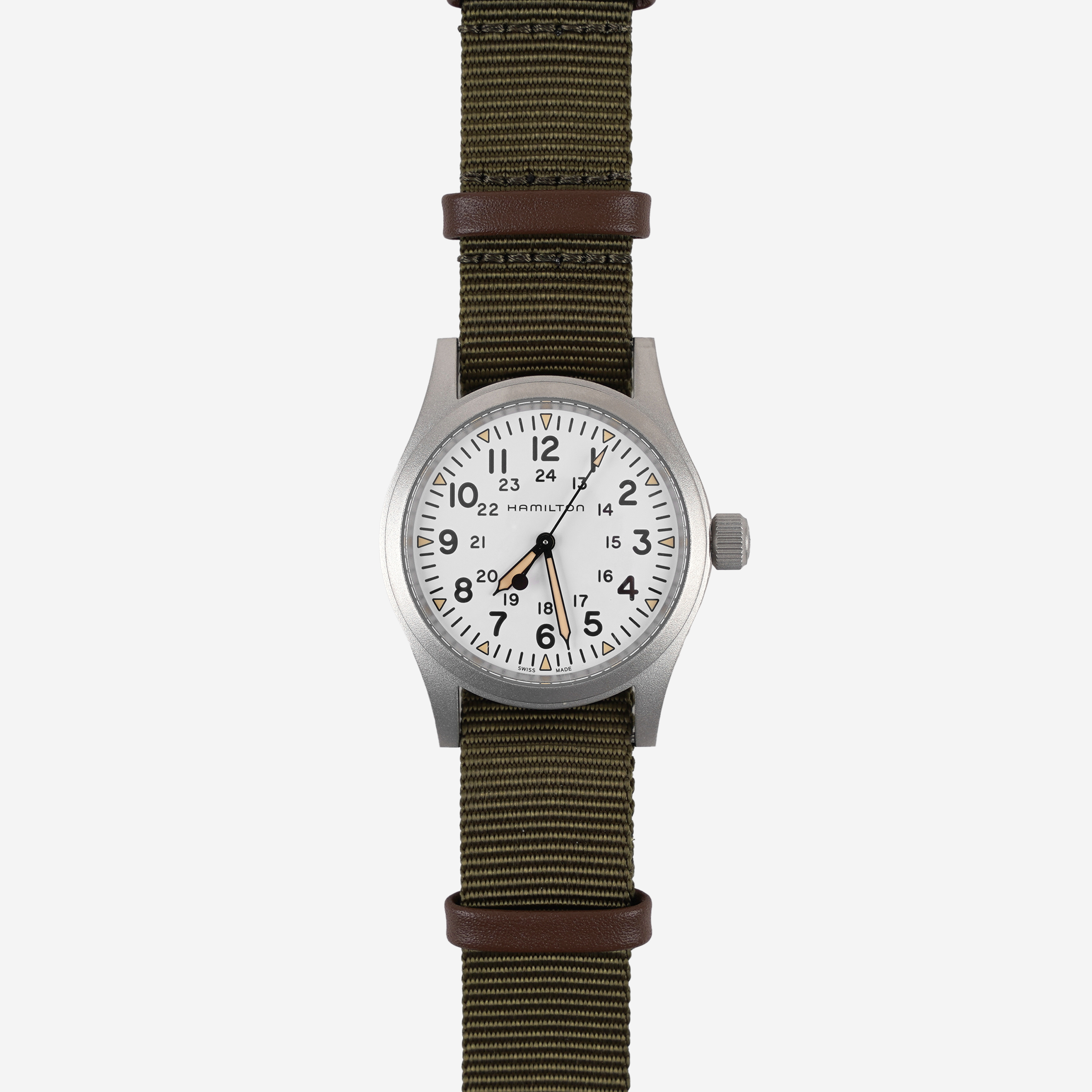 해밀턴 카키 필드 메카니컬 38mm 나토 스트랩 그린 화이트 | KREAM
