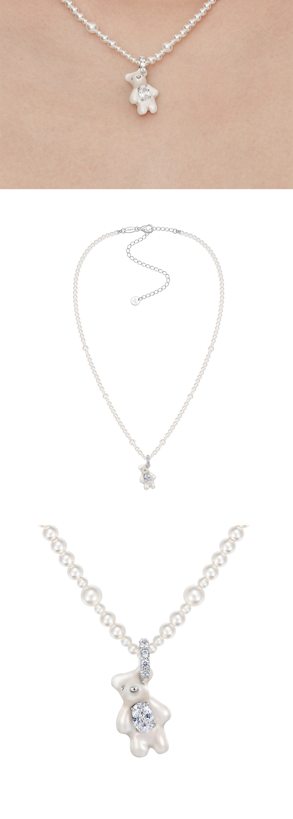 위민 미니 베어 펄 그라디언트 컬러 네클리스 화이트 - 25SS | Yvmin | KREAM