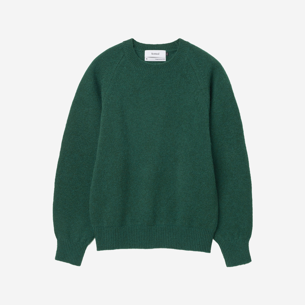 니티드 쉐기독 울 100% 라운드 니트 다크 그린 | Knitted | KREAM