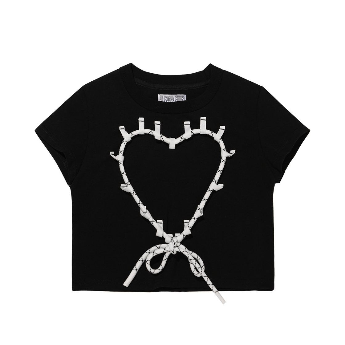 스튜디오위어드 하트 스트링 크롭 티셔츠 블랙 | STUDIO WEIRD | KREAM