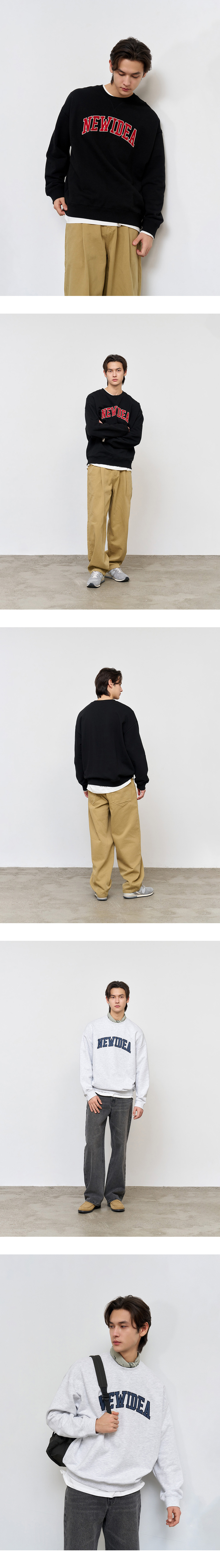 제너럴아이디어 유니섹스 뉴아이디어 아플리케 오버핏 맨투맨 블랙 | GENERAL IDEA | KREAM