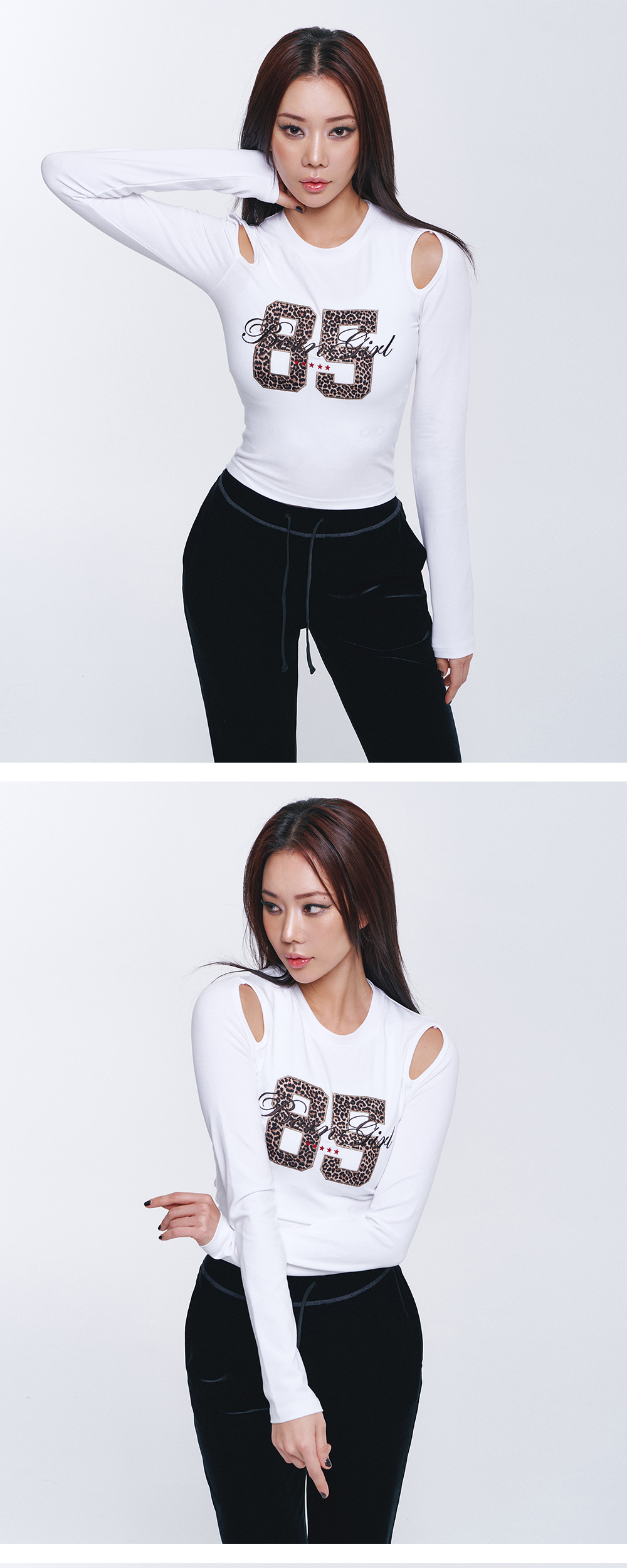본투윈 우먼스 본걸 레오파드 크롭 롱슬리브 화이트 | BORN TO WIN | KREAM
