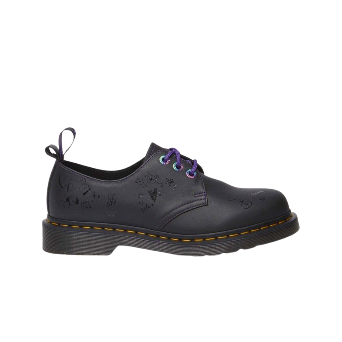 닥터마틴 x BT21 1461 글로스 프린트 이리디센트 포일 엠보스 나파 블랙 | Dr. Martens | KREAM