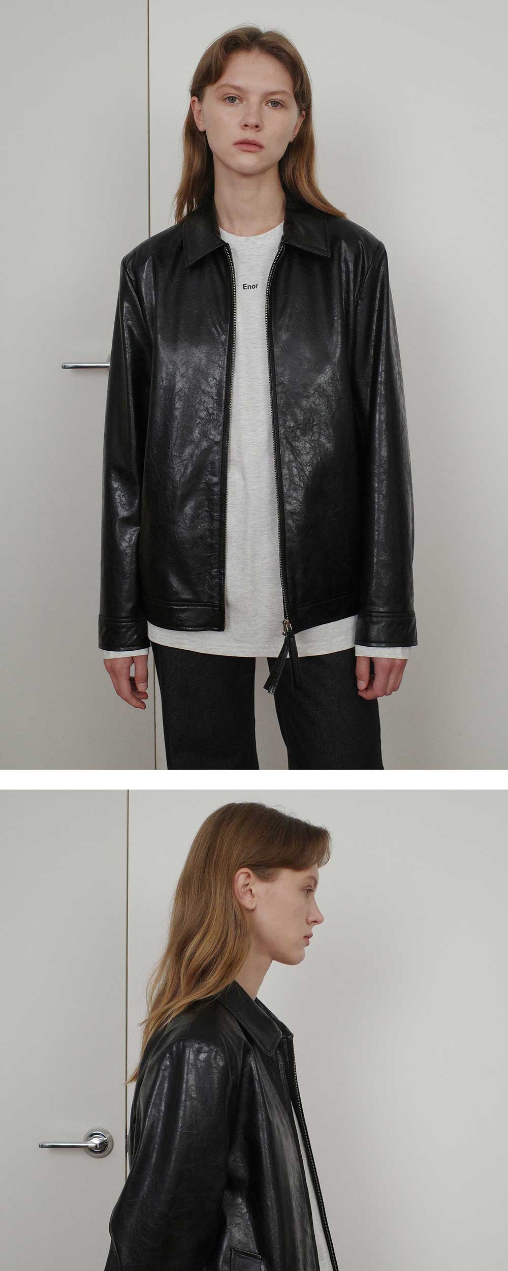 엔오르 우먼 글로시 비건 레더 자켓 블랙 | ENOR | KREAM