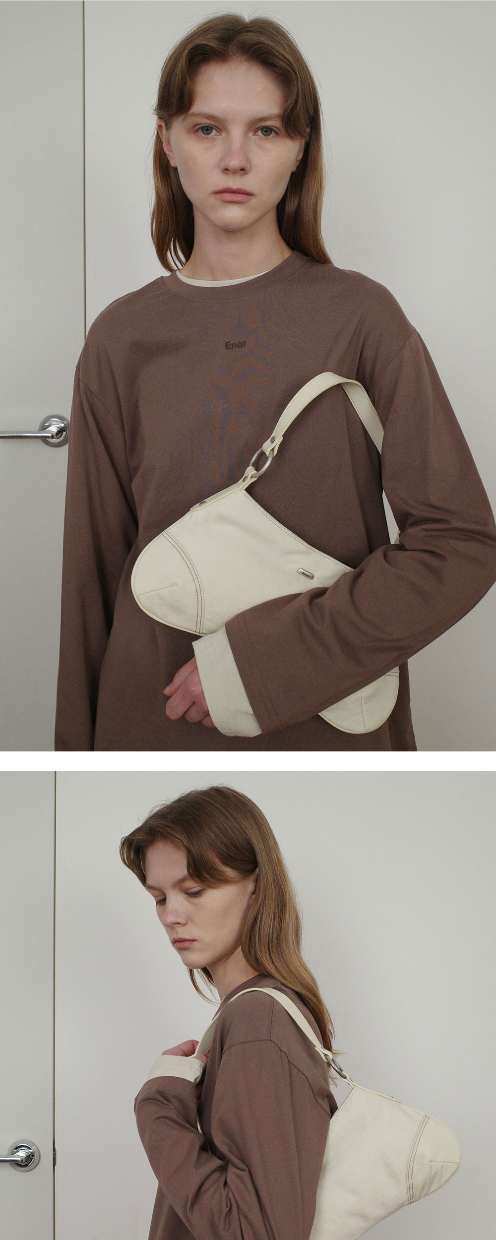 엔오르 우먼 리벳 스티치 호보백 아이보리 | ENOR | KREAM